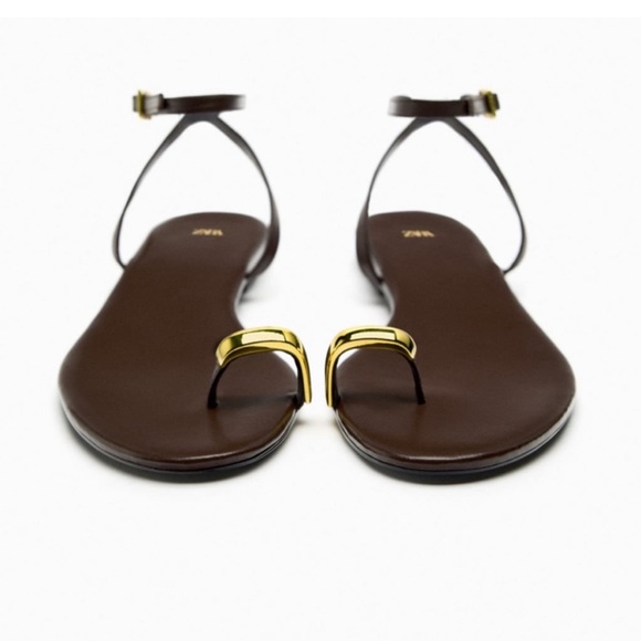 Zara | Shoes | Metal Ring Toepost Leather Sandals | Poshmark